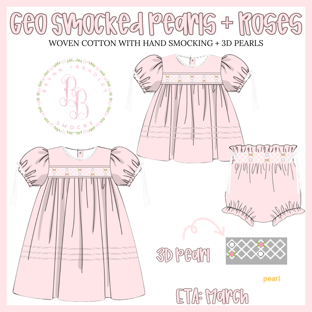 PO23: Geo Smocked Pearls + Roses Girl Diaper Set – Southern Sass Smocks