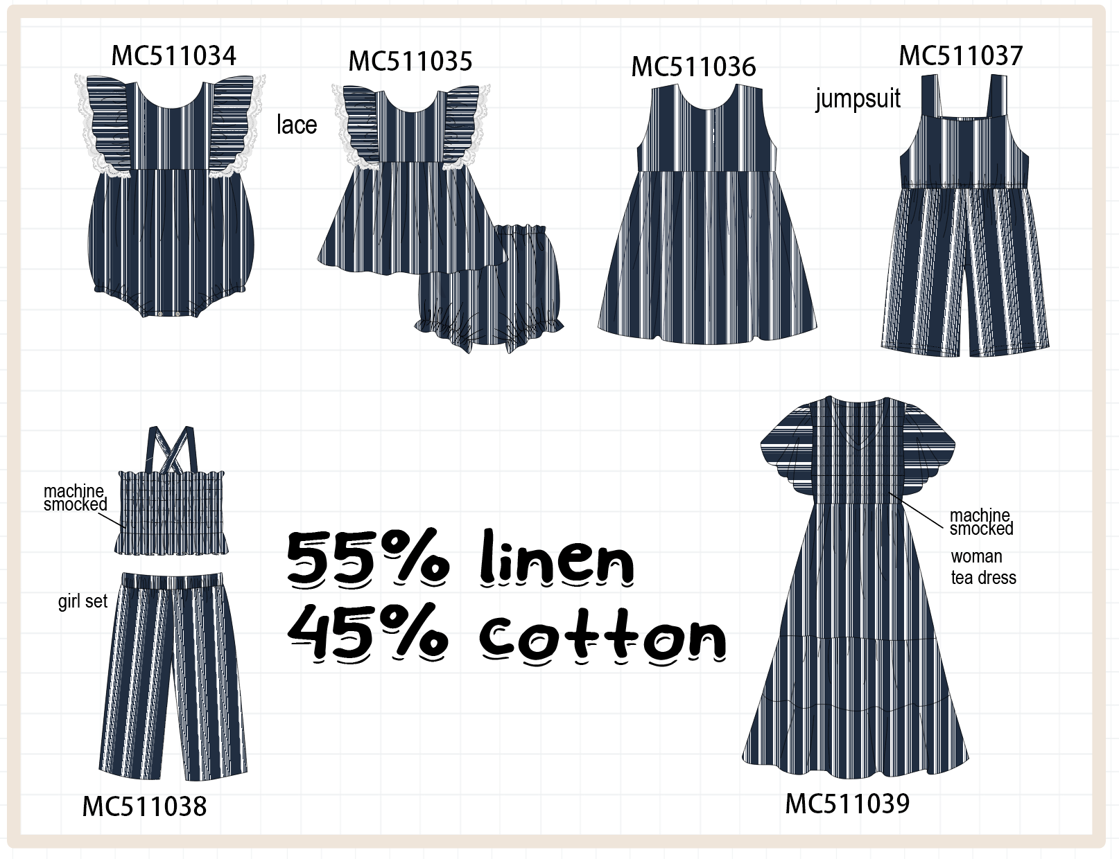 PO73 Navy stripe linen smocked ruffle collection – Southern Sass Smocks